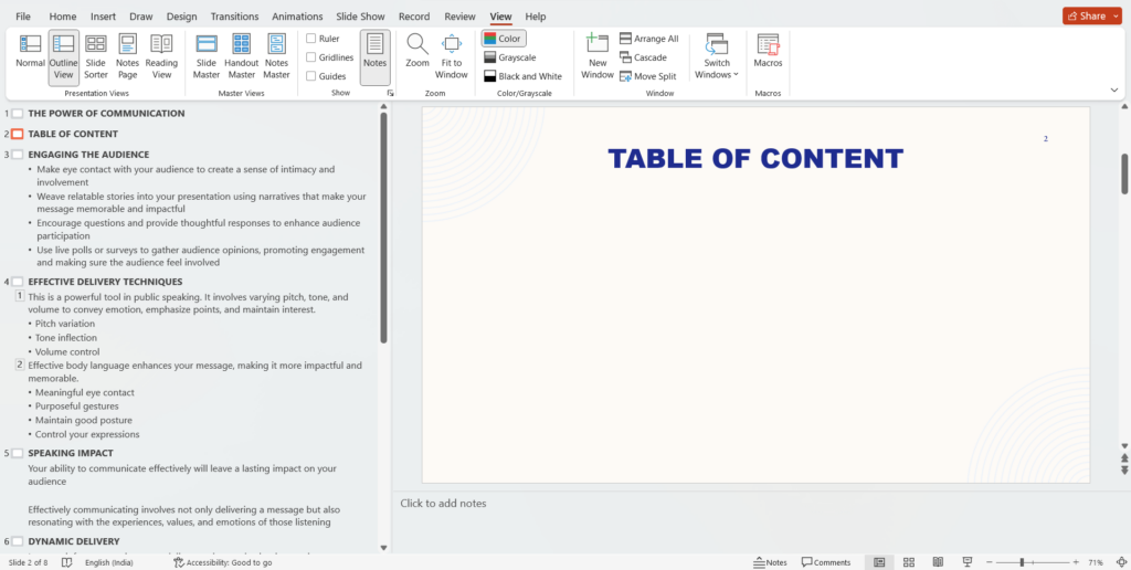 How to Create a Table of Contents for PPT? | SlidesAI