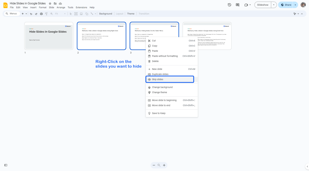 How to Hide or Unhide a Slide in Google Slides? 3 Easy Ways