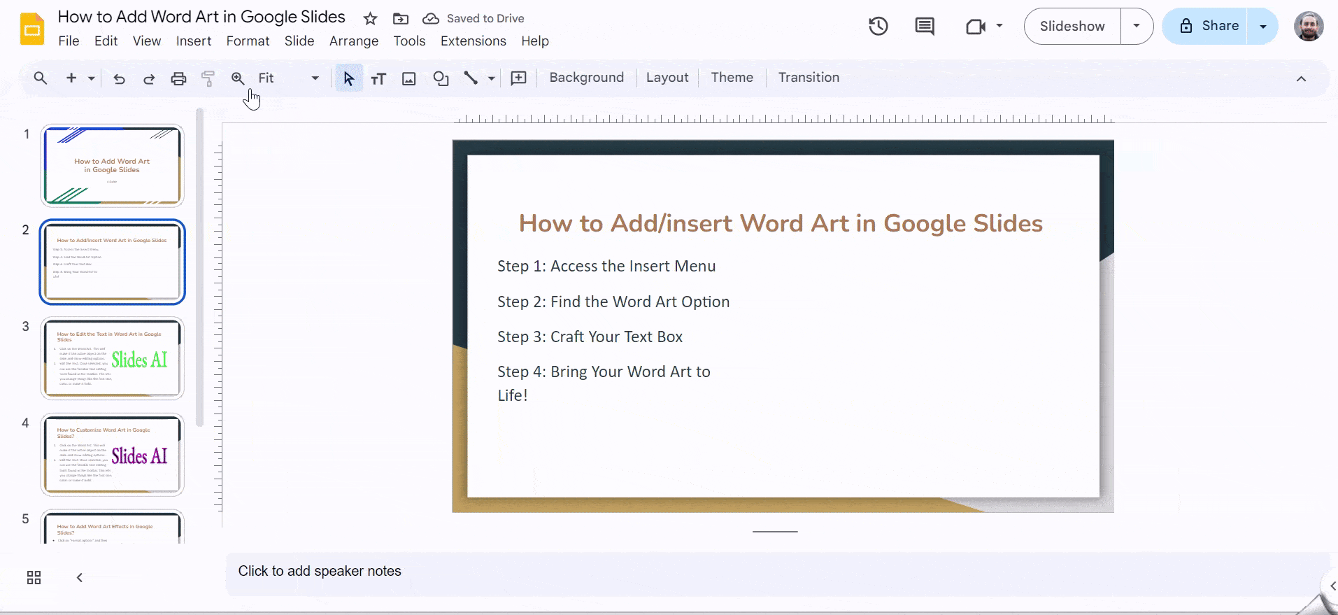 How to Add Word Art in Google Slides?