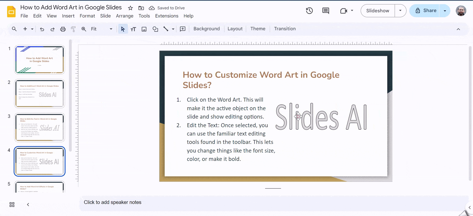 How to Add Word Art in Google Slides?