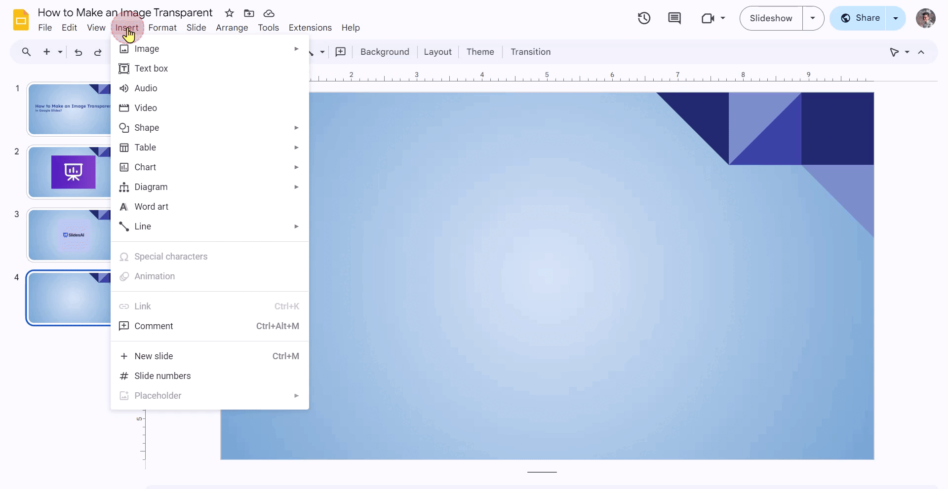 How to Make an Image Transparent in Google Slides?