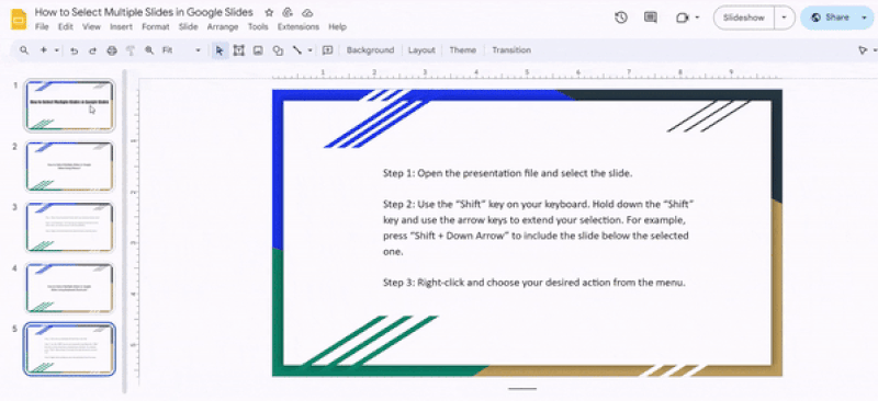 How to Select Multiple Slides in Google Slides?
